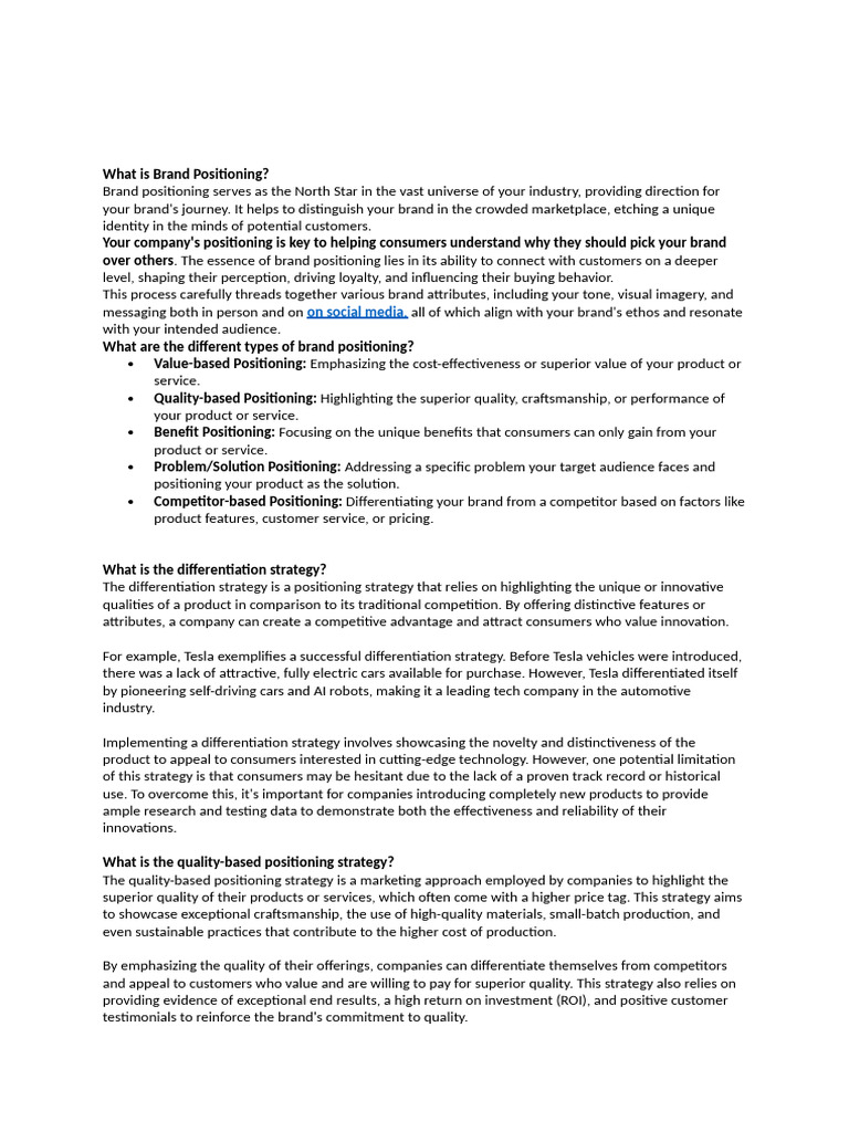 What Is Brand Positioning NOTES | PDF | Brand | Pricing