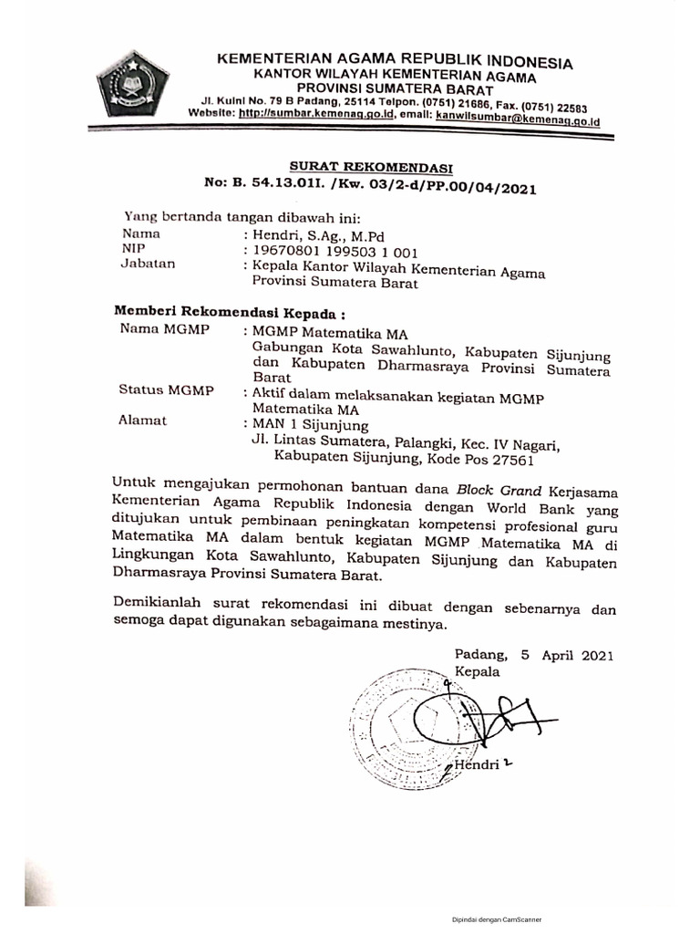 Surat Rekomendasi | PDF