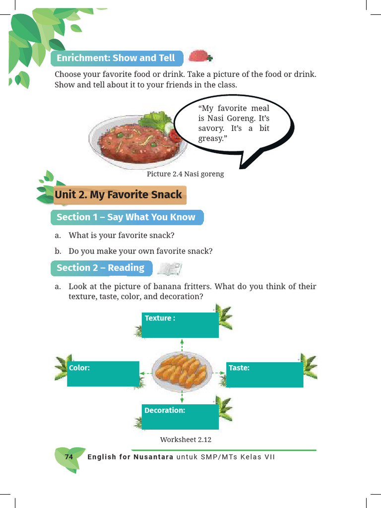 Chapter 2 Unit 2 My Favorite Snack | PDF | Indonesian Cuisine | Desserts