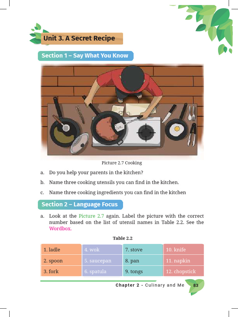Chapter 2 Unit 3 Secret Recipe | PDF | Kitchen Utensil | Cooking