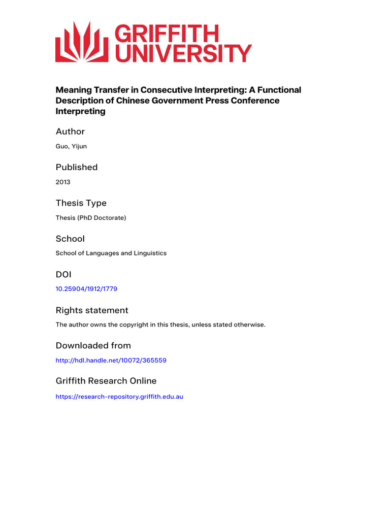 Meaning Transfer in Consecutive Interpreting | PDF | Semantics ...
