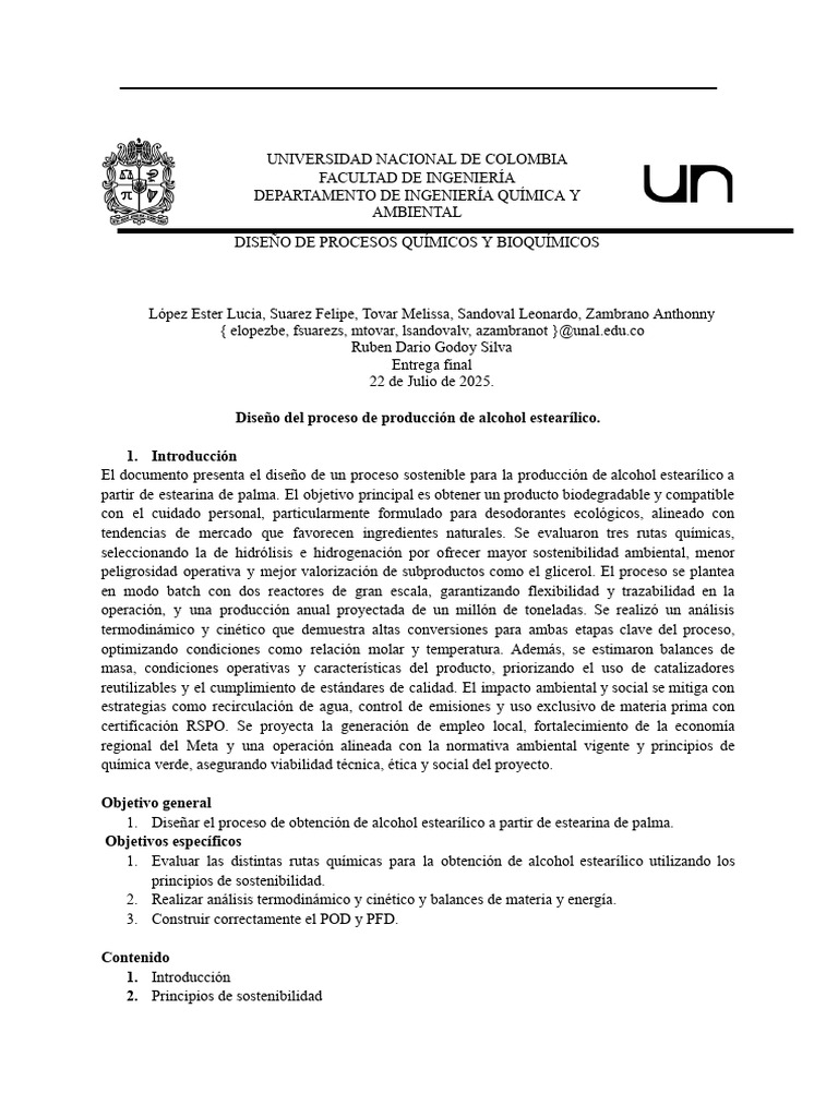 Proceso Sostenible de Alcohol Estearílico | PDF | Catálisis | Solubilidad