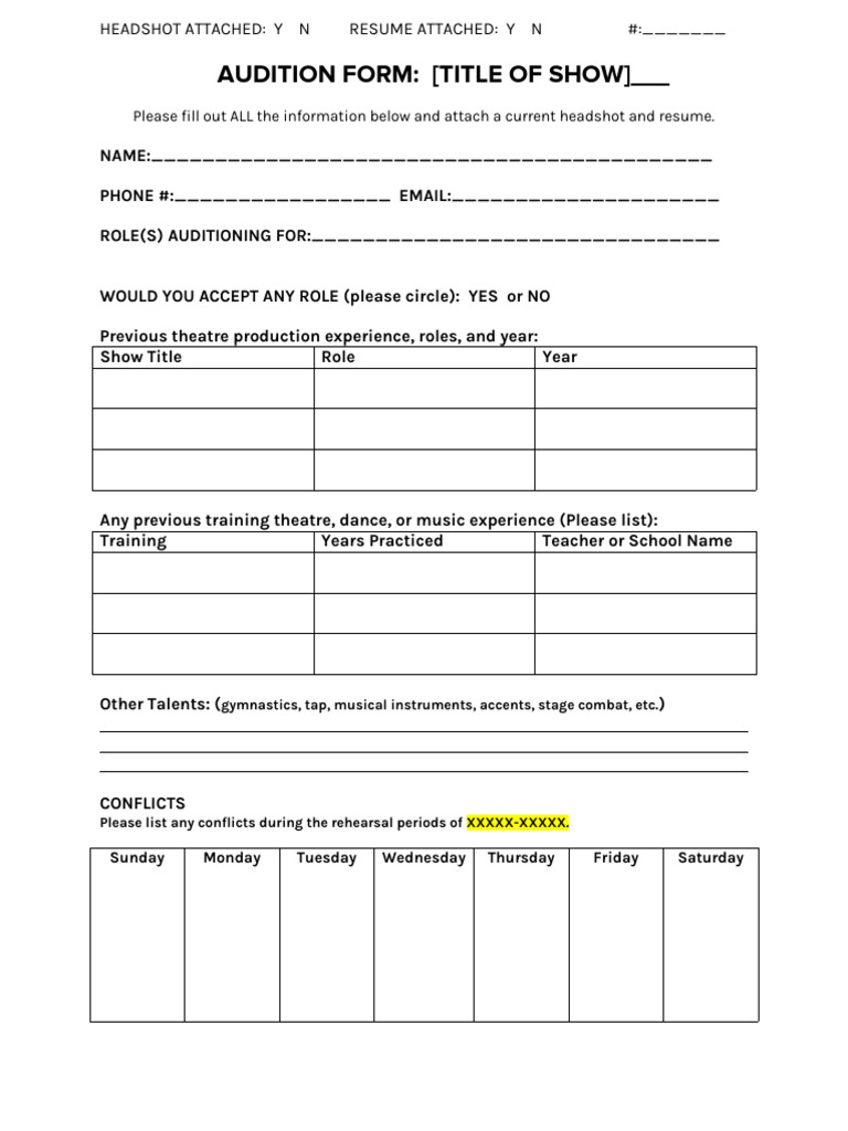 Audition Form Template for Performers | PDF