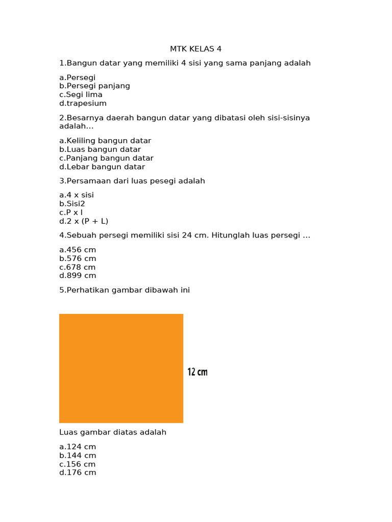Soal Mtk Kelas 4 | PDF