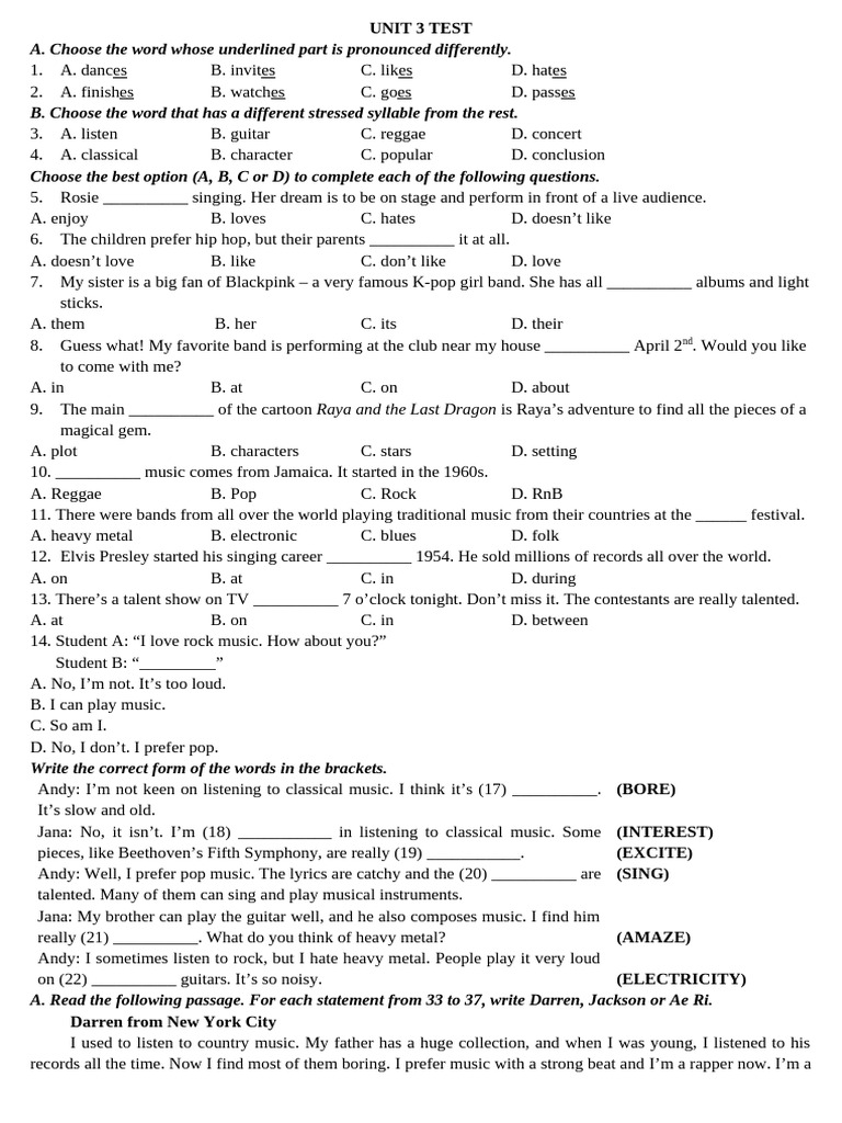 Unit 3 Music Test Questions | PDF | Musicology | Performing Arts