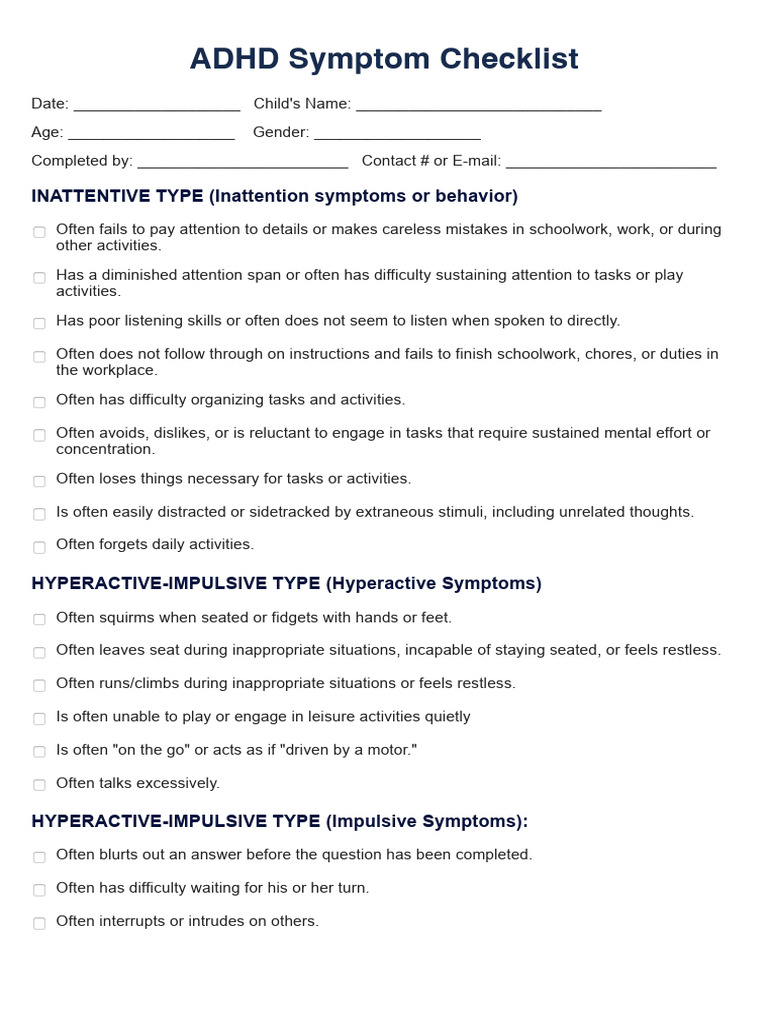 Adhd Symptom Checklist | PDF | Attention Deficit Hyperactivity Disorder ...