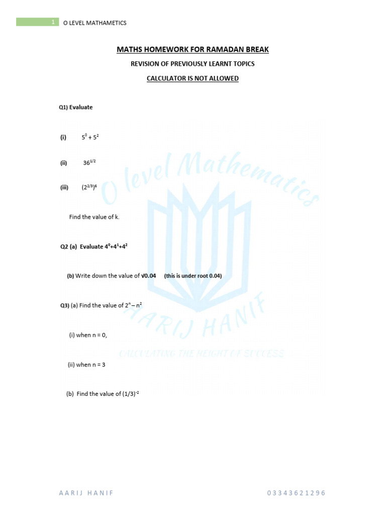 O Level Mathematics Homework Revision | PDF
