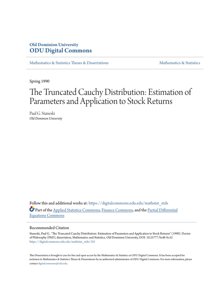 Staneski - The Truncated Cauchy Distribution Estimation of P | PDF | Estimator | Normal Distribution