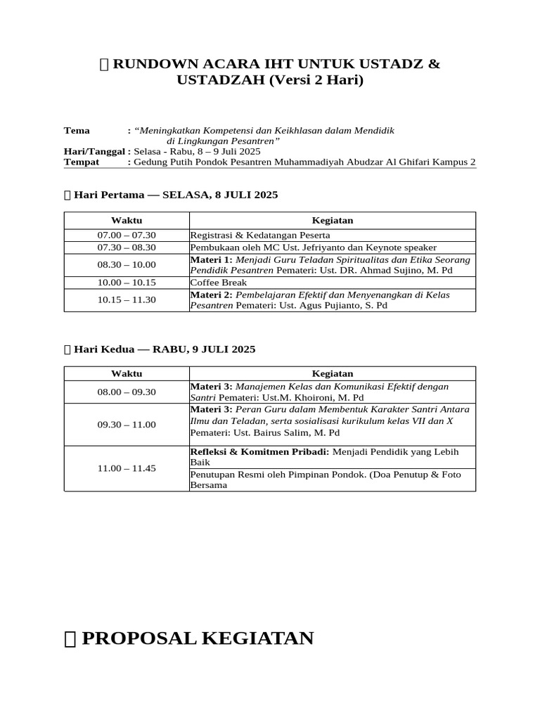 Rundown IHT Ustadz-Ustadzah 2025 | PDF