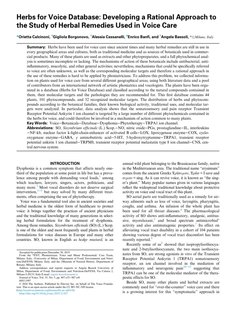 Herbs For Voice Database Developing A Rational AP | PDF | Vagus Nerve ...