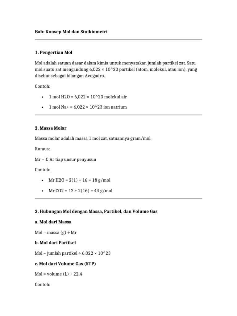 Materi Kimia Konsep Mol Dan Stoikiometri | PDF