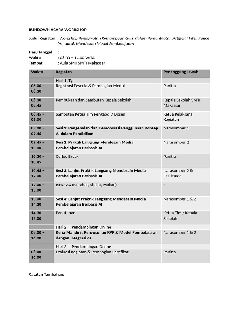 Rundown Acara Workshop | PDF