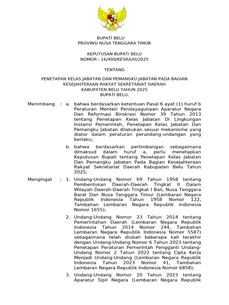 2025 SK Kelas Jabatan Bagian Kesra | PDF