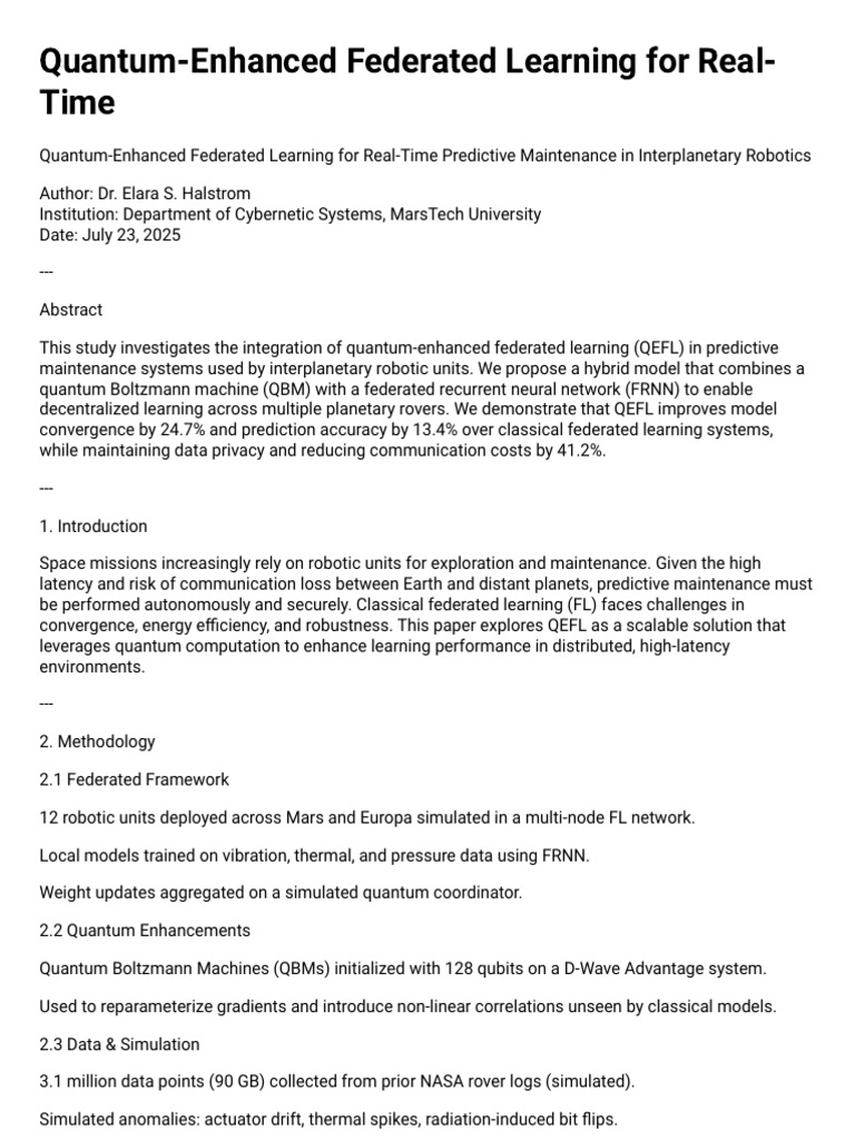 Quantum-Enhanced Federated Learning For Real-Time | PDF | Applied ...