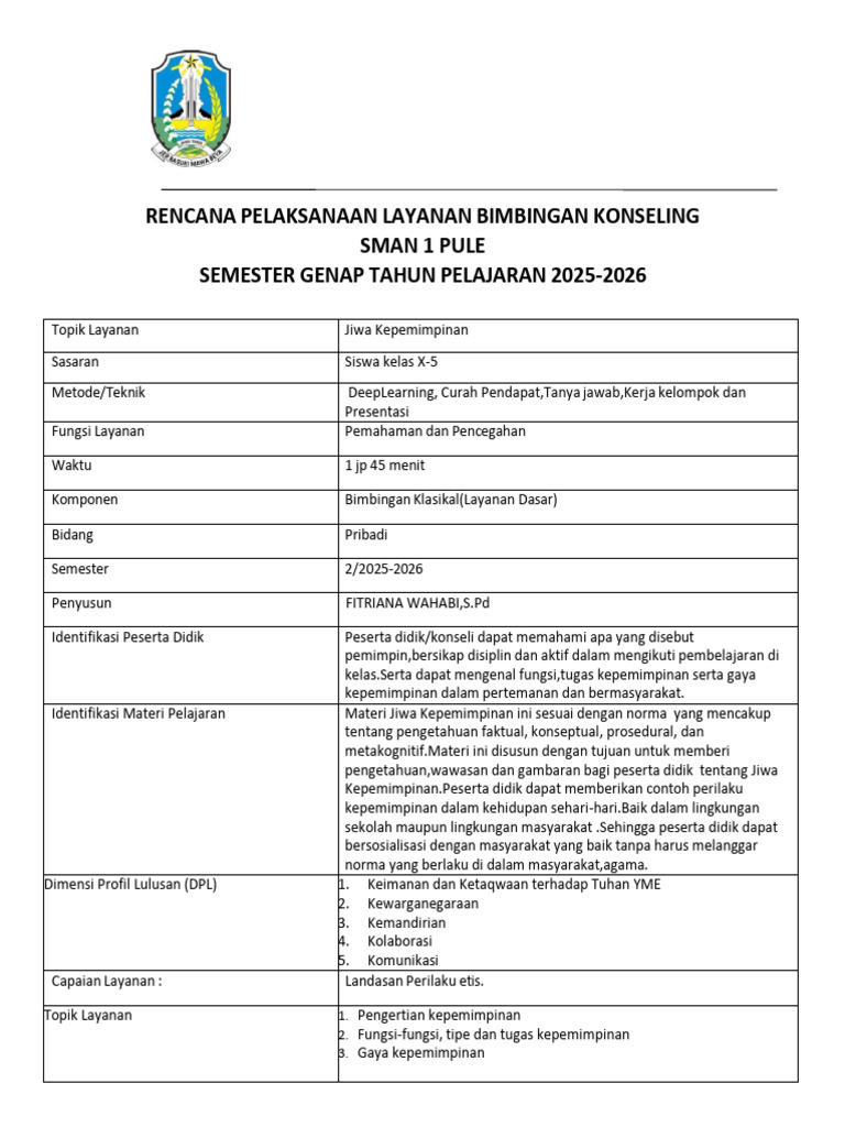 Rencana Bimbingan Kepemimpinan SMAN 1 Pule | PDF