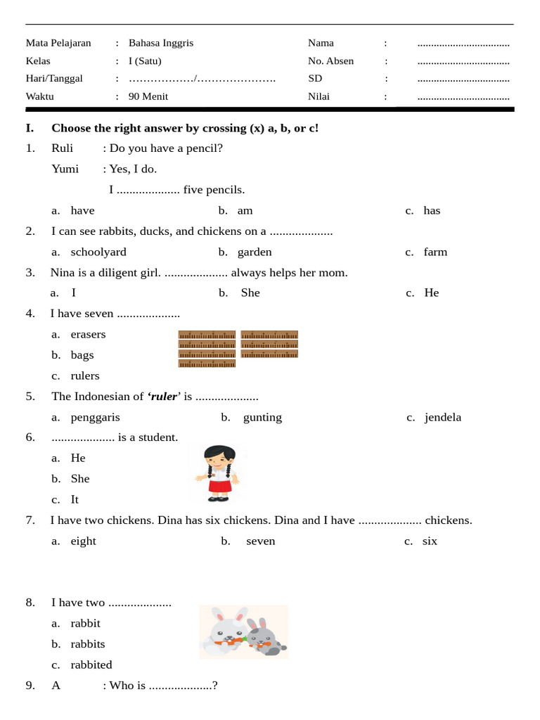 Naskah Soal Bahasa Inggris Kelas 1 | PDF | Chess Theory | Chess
