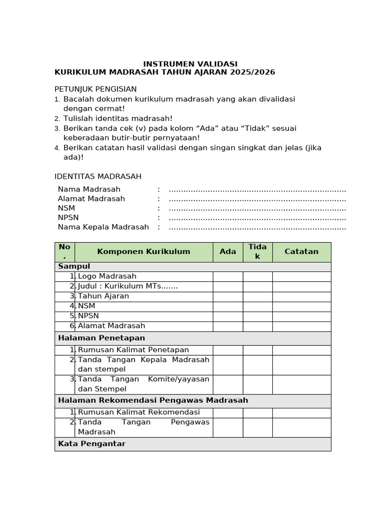 Instrumen Validasi | PDF