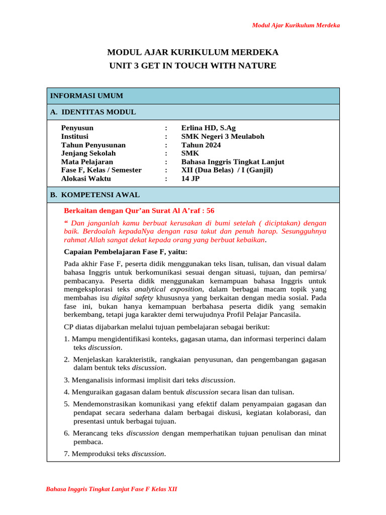 Modul Ajar Unit 3 | PDF