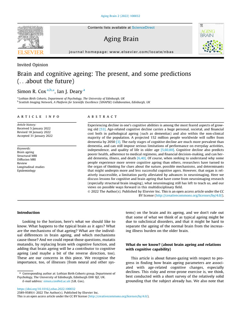 Brain and Cognitive Ageing | PDF | Dementia | White Matter