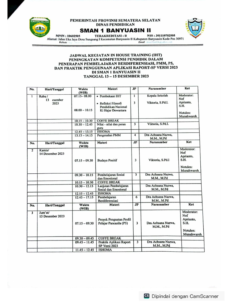 Jadwal Kegiatan Iht | PDF