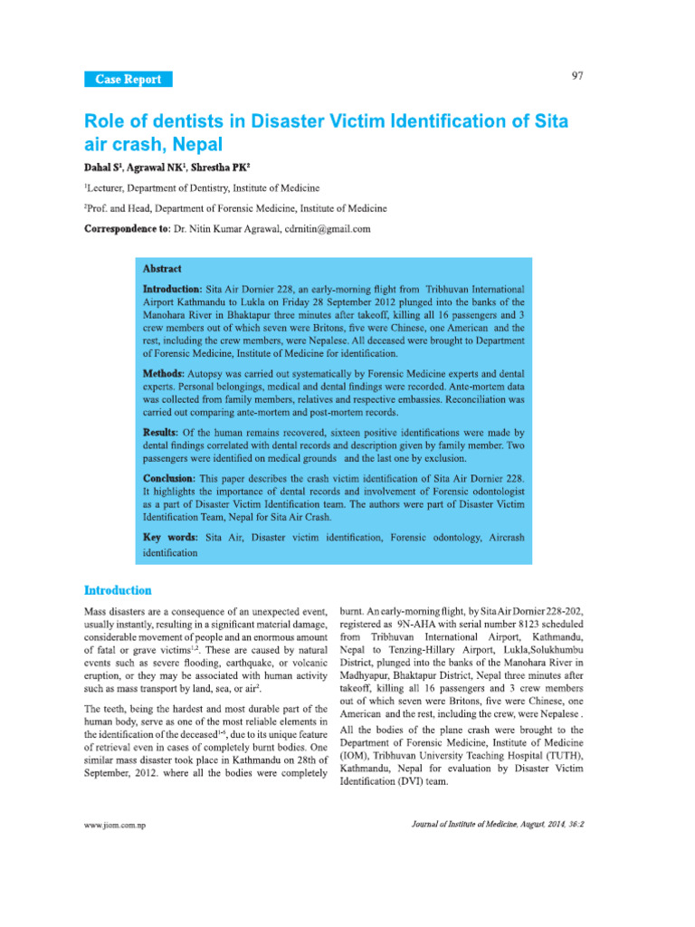 Role of Dentists in Disaster Victim Identification | PDF