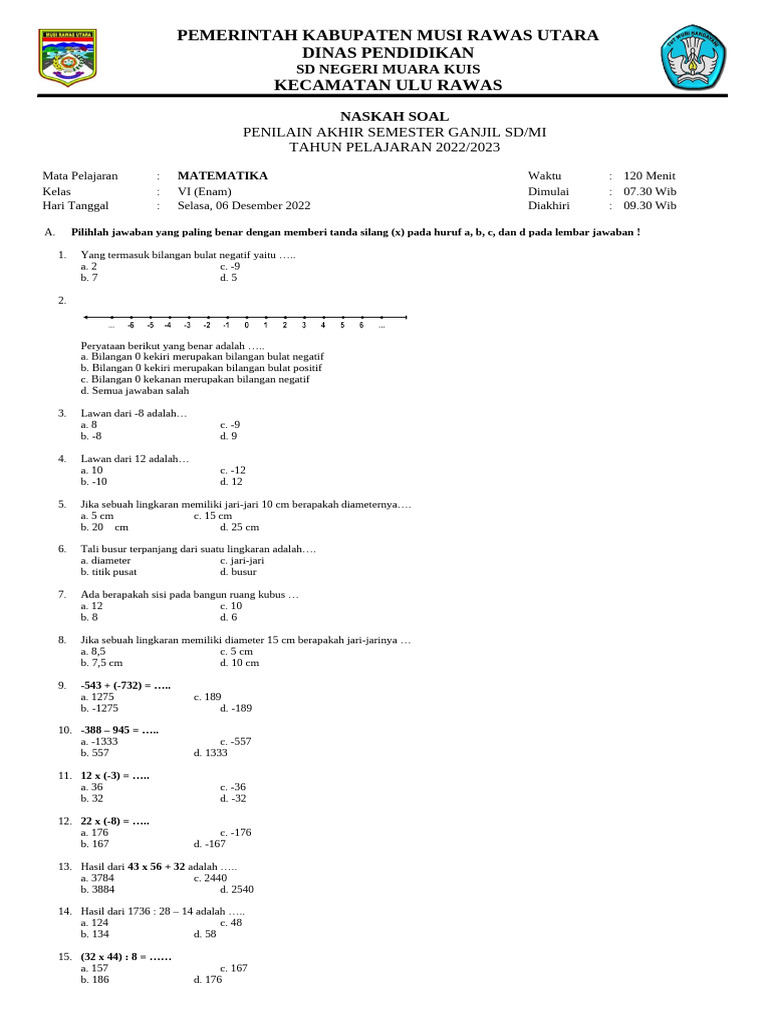 Soal MTK Kelas Vi Fix | PDF