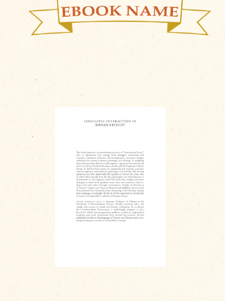 Linguistic Interaction in Roman Comedy Peter Barrios Lech PDF Download ...