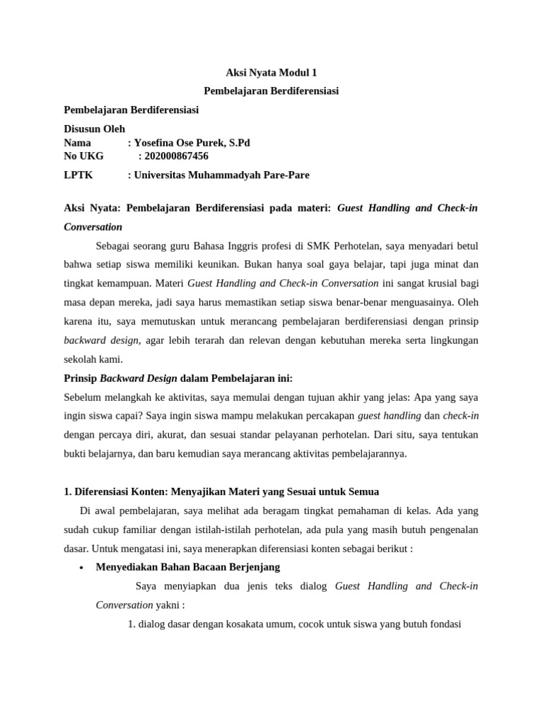 Aksi Nyata Modul 1 Pembelajaran Berdiferensiasi | PDF