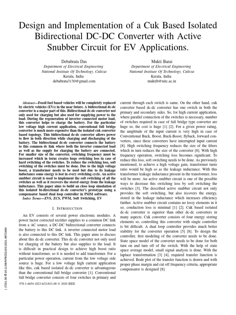 Design and Implementation of A Cuk Based Isolated Bidirectional DC-DC Converter With Active ...