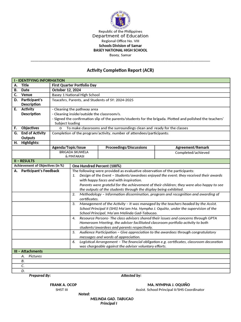 ACR - 1st Q Pagdayaw, Portfolio Day 2024-2025 | PDF | Learning | Human Communication