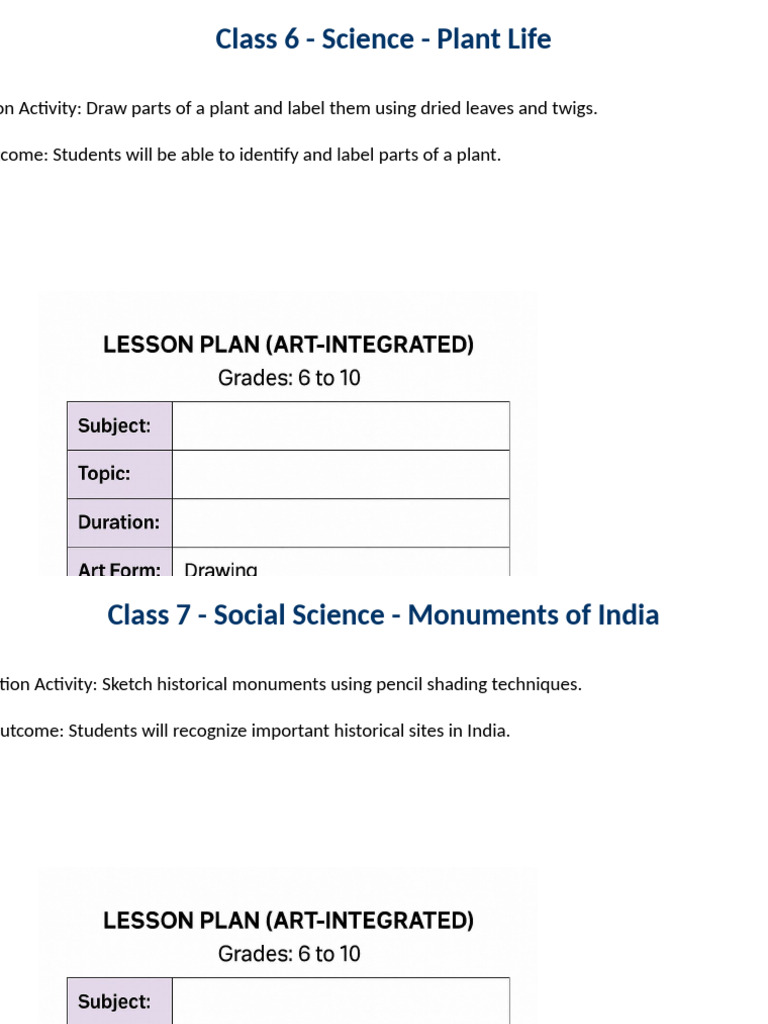Art Integrated Lesson Plans 6 To 10 | PDF