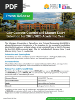 Call For Applications For Admission Into Luanar Postgraduate Programmes ...