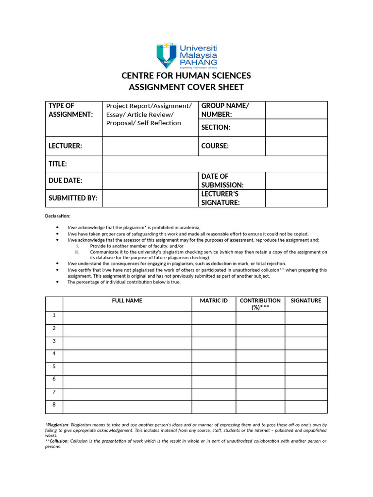 Human Sciences Assignment Cover Sheet | PDF | Plagiarism