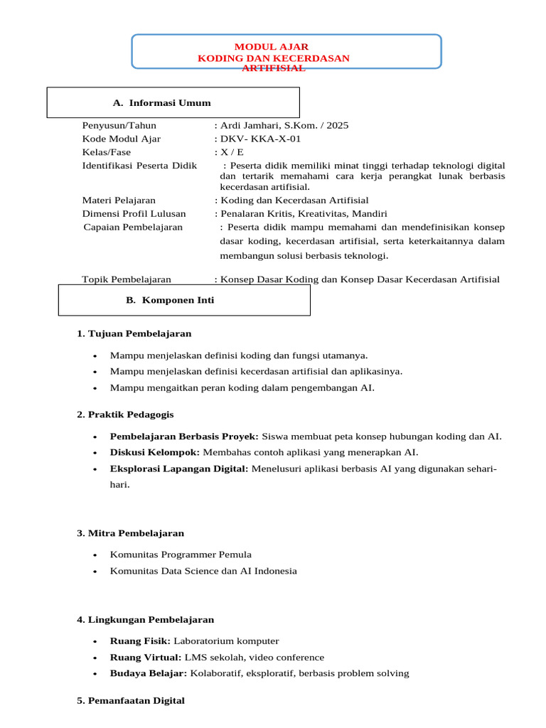 Modul Ajar Koding dan AI SMP | PDF