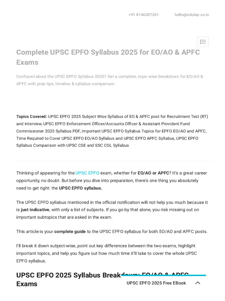 Complete UPSC EPFO Syllabus 2025 For EO - AO & APFC Exams | PDF | Accounting | Economies