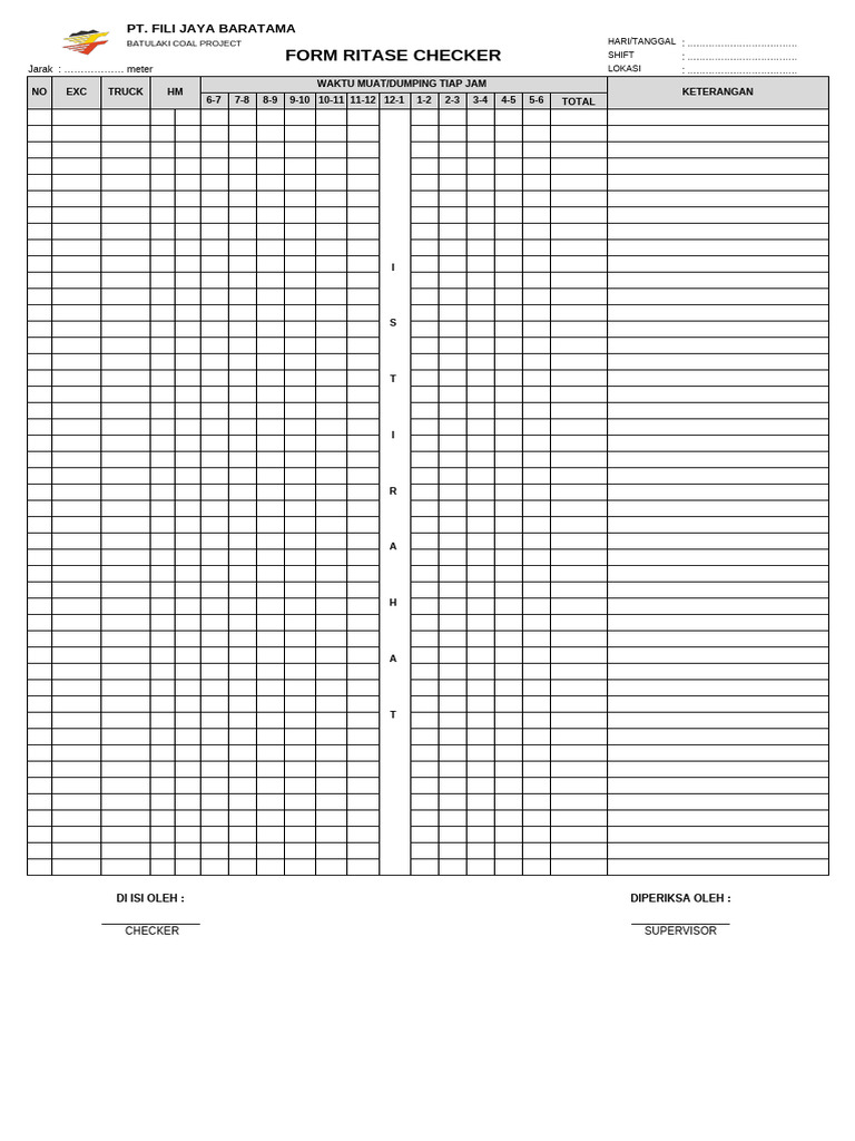 Form Ritase Checker Proyek Batulaki Coal | PDF