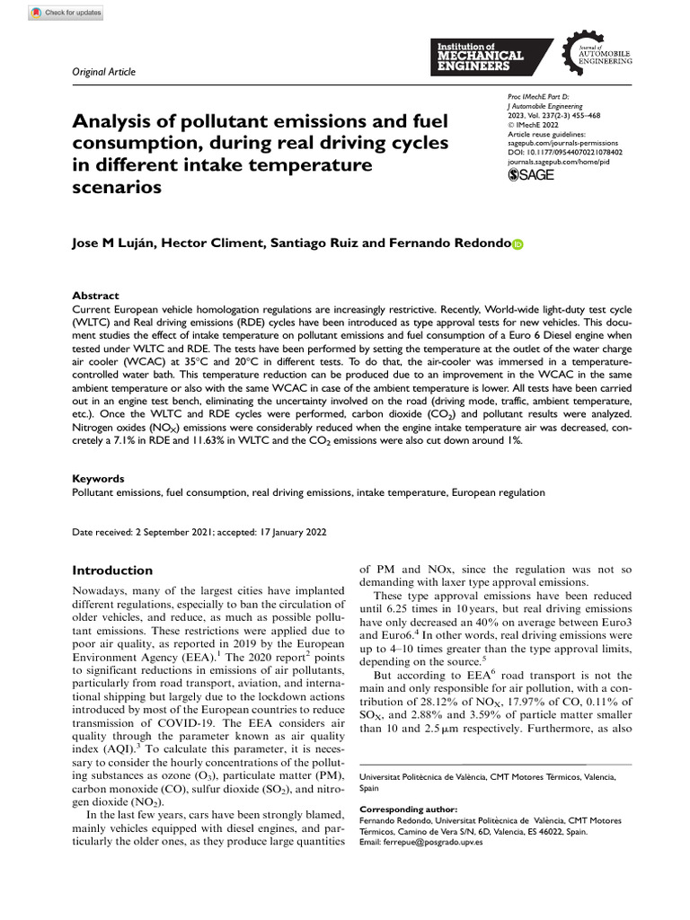 Analysis of Pollutant Emissions and Fuel Consumption, During Real ...