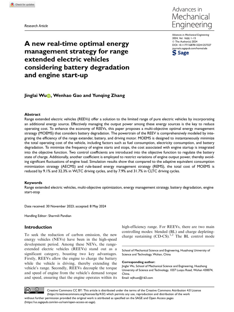 A New Real-Time Optimal Energy Management Strategy For Range Extended Electric Vehicles ...