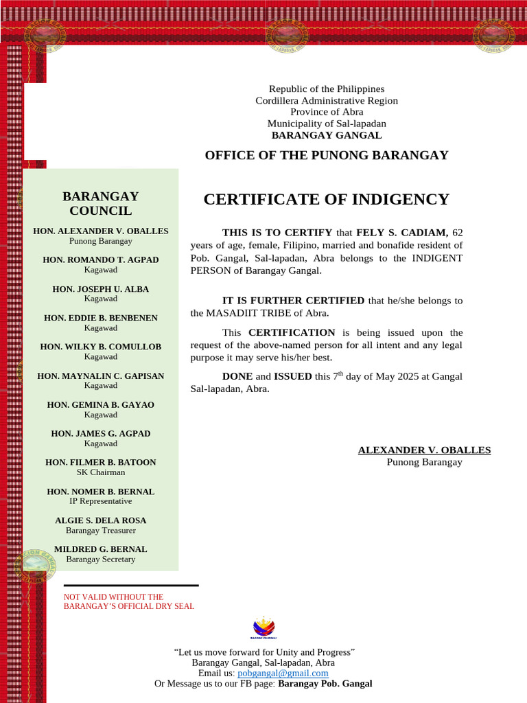 Certificate of Indigency - Final2 | PDF