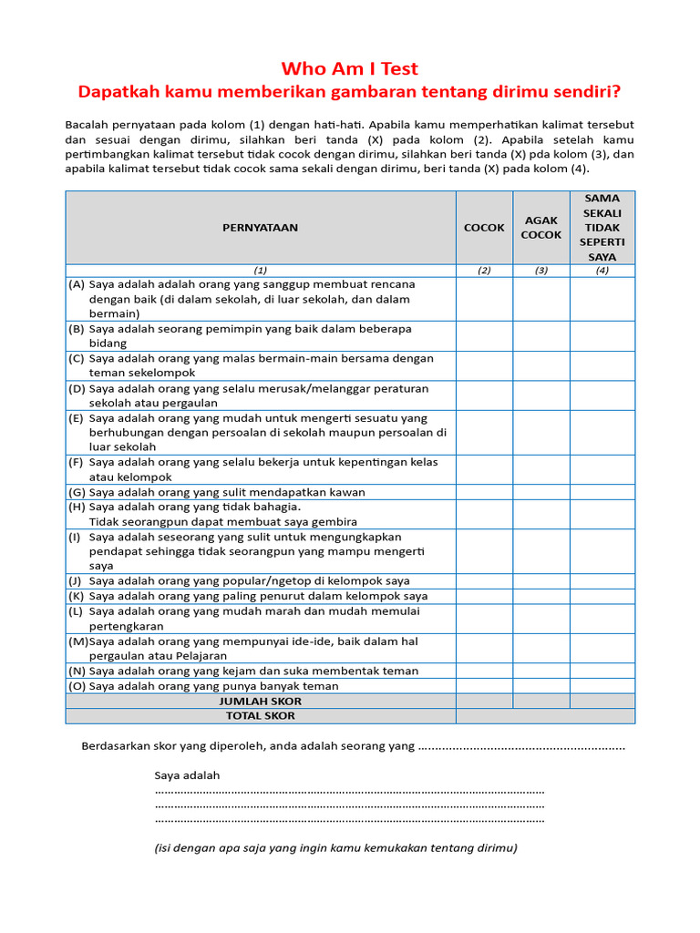 05 Who Am I Test | PDF