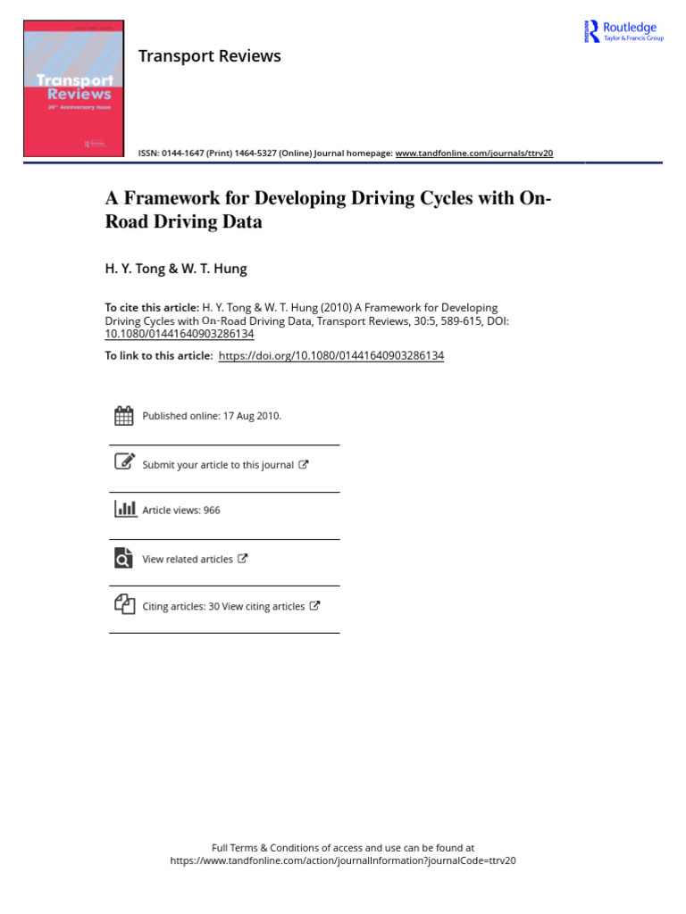 Review (A Framework For Developing Driving Cycles With On Road Driving ...