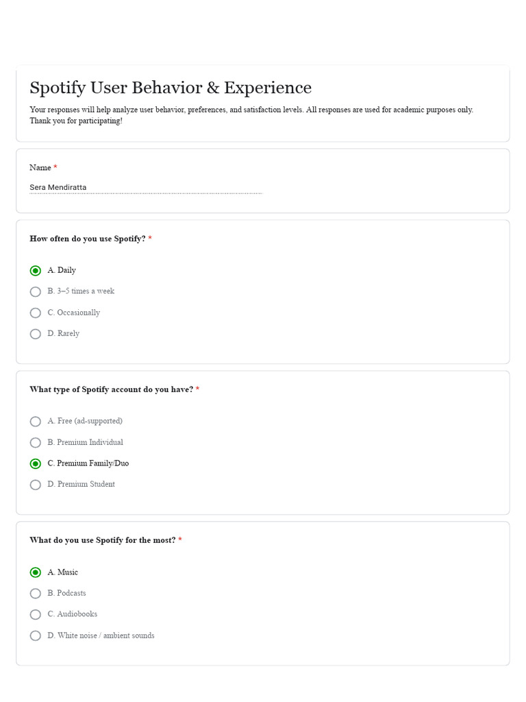Spotify User Behavior Survey Insights | PDF | Spotify | Mobile App