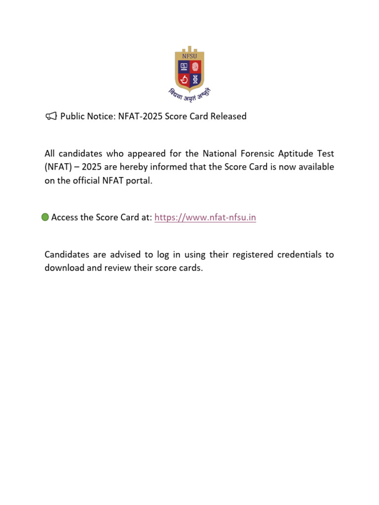 NFAT 2025 Score Card Released | PDF