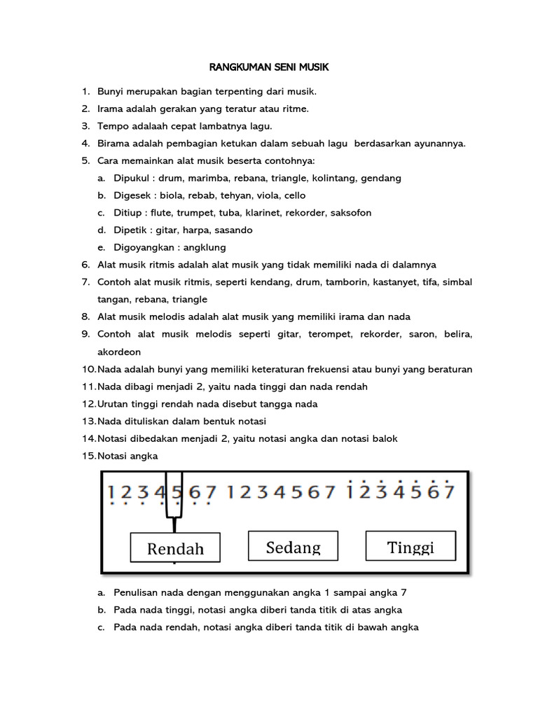 Rangkuman Seni Musik - Bunyi Dan Jenis Alat Musik | PDF