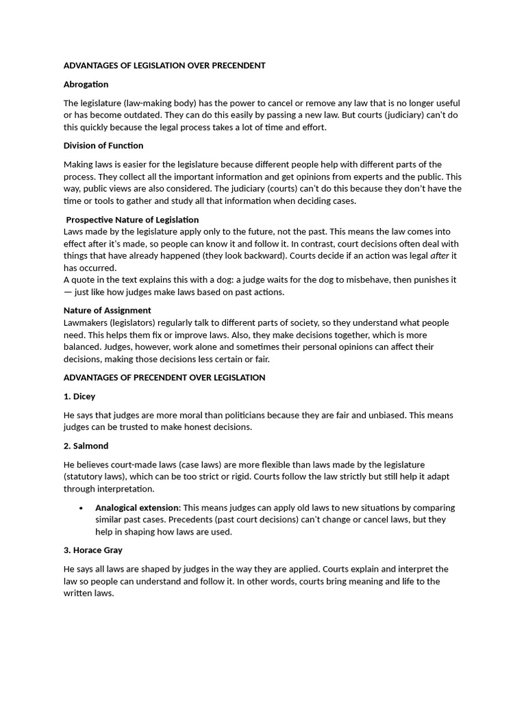 Advantages of Legislation Explained | PDF | Precedent | Public Law