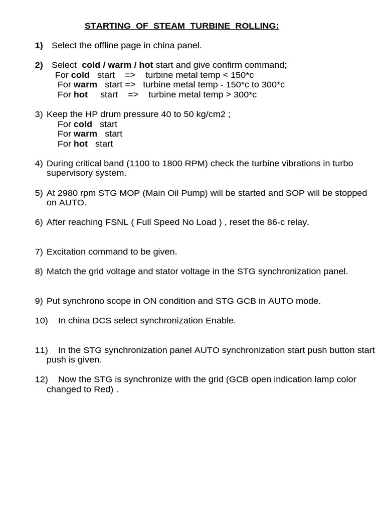 Starting of Steam Turbine Rolling | PDF