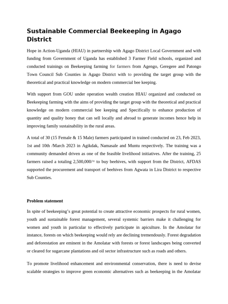Sustainable Beekeeping in Uganda | PDF | Beekeeping | Pollination