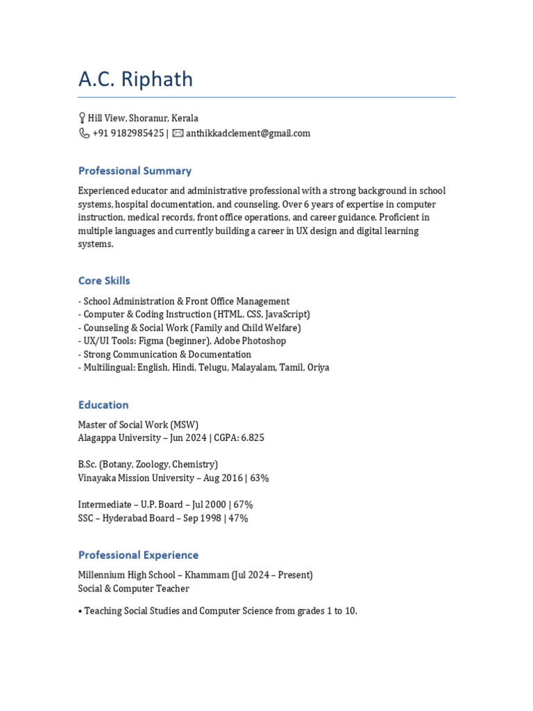 Educator & UX Designer Profile | PDF
