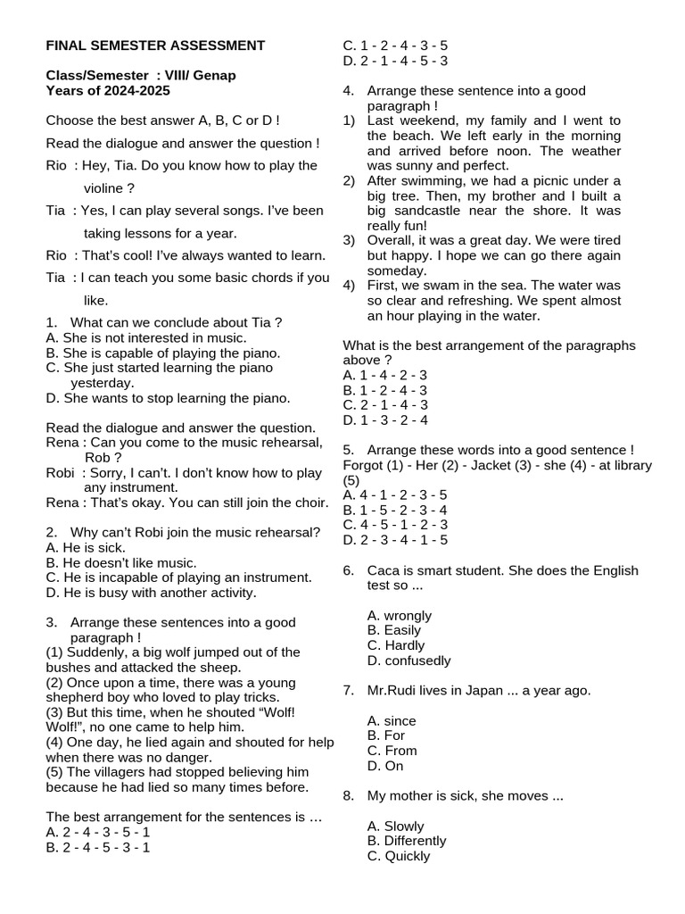 Latihan Soal Asaj BIG Kelas 8 Genap 2025 READY (Jawaban) | PDF