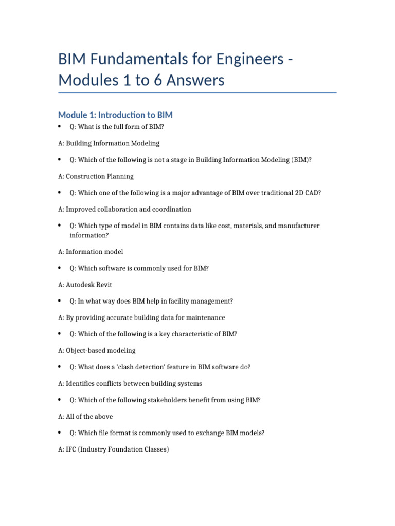 BIM Fundamentals Modules 1 To 6 Answers | PDF | Building Information ...
